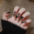 24-Piece Black Glue Press on Nails Set - Removable French Acrylic Nails ...
