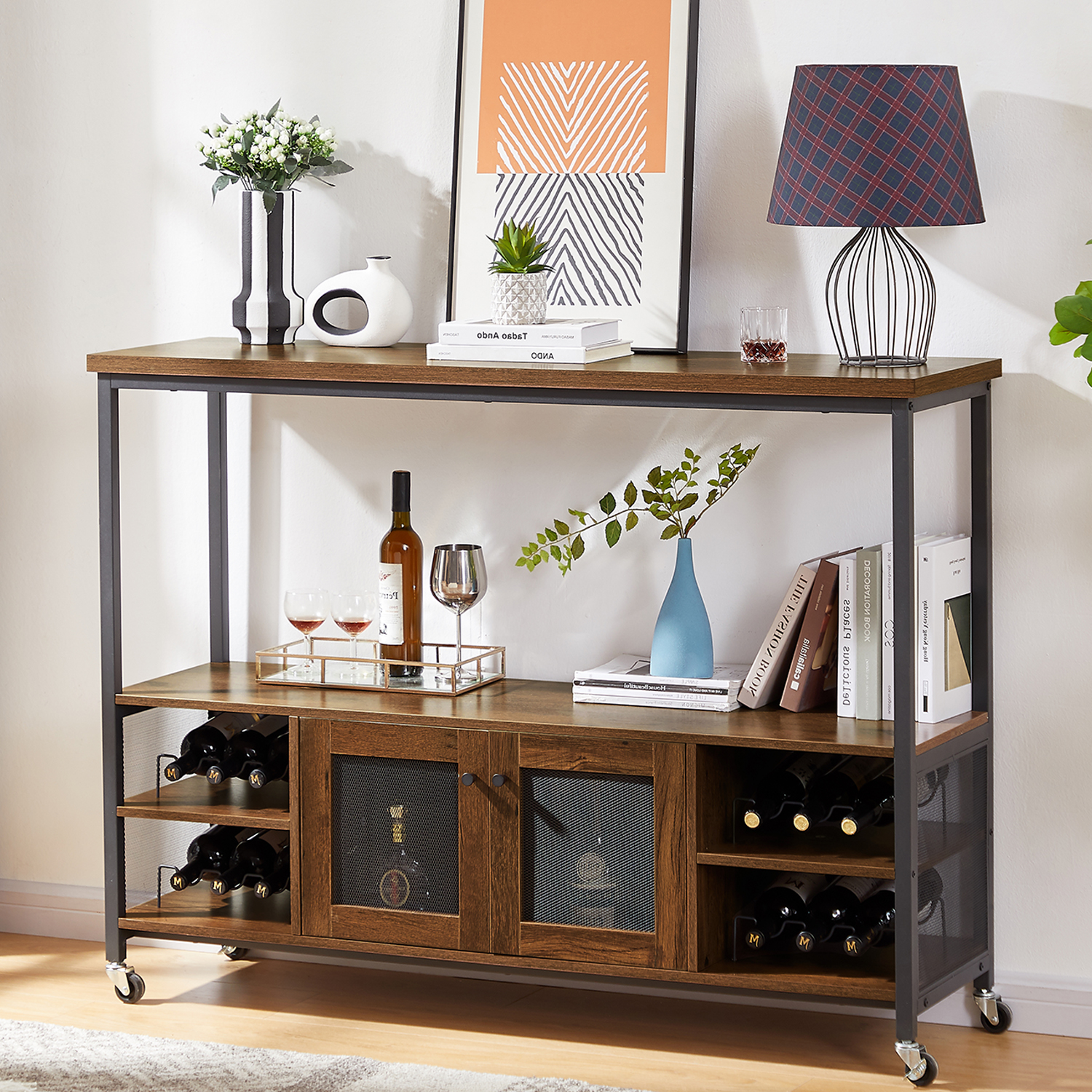 Royard Oaktree Movable Console Table,Liquor Bar Table Wine Bar Cabinet ...
