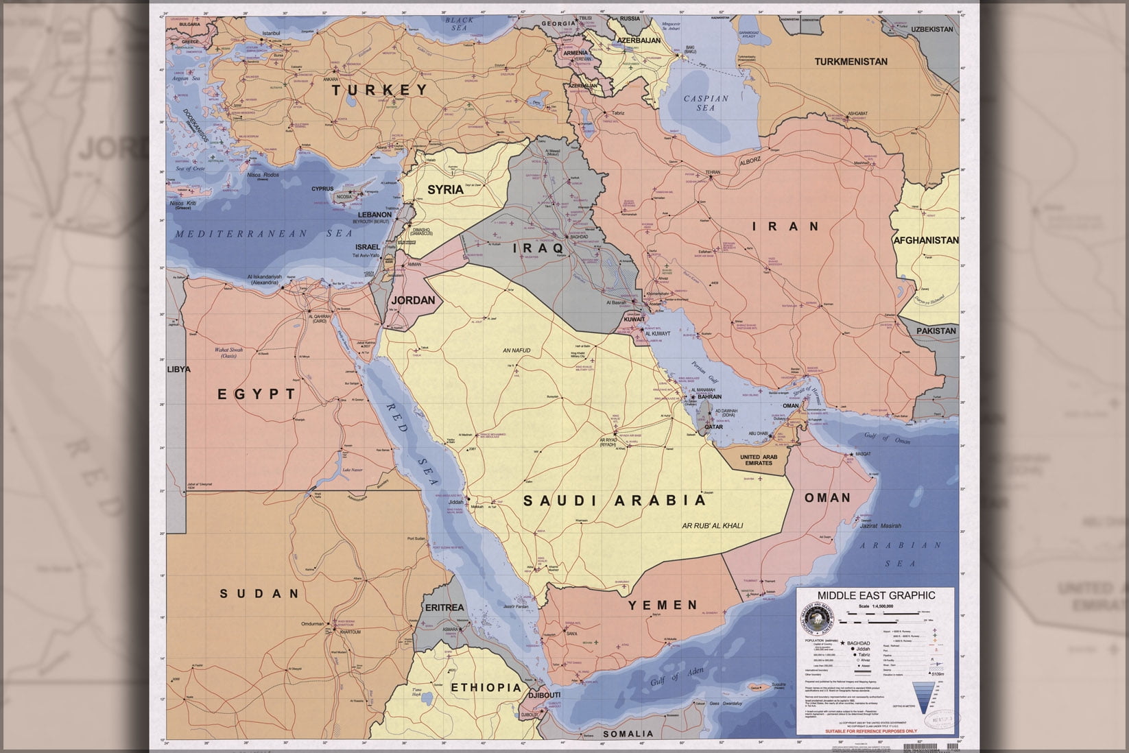 24"x36" Gallery Poster, map of middle east iran iraq israel egypt 2003 ...