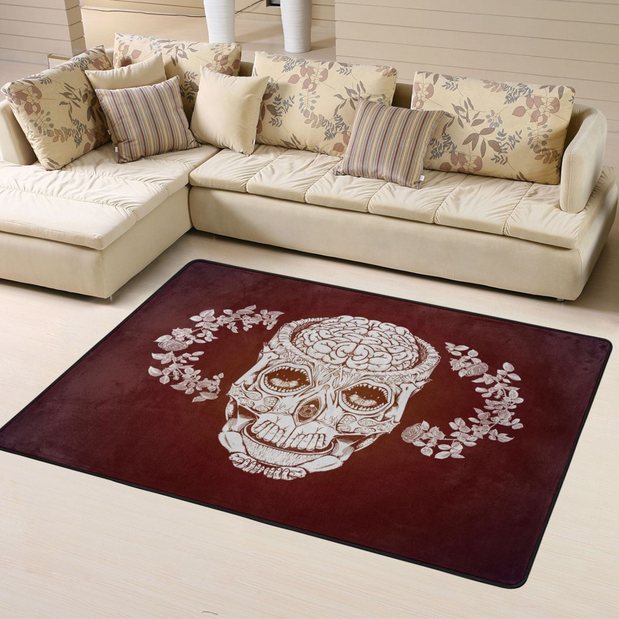 DouZhe Horror Bone Hands Skeleton Brain Pattern Area Rugs Non-Slip ...