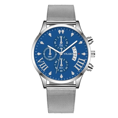 XZNGL YOLAKO New Round Mens Casual Quartz Glass Stainless Steel Strap ...