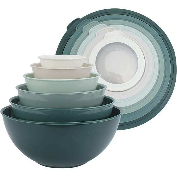 Cook with Color Mixing Bowls with TPR Lids - 12 Piece Plastic Nesting ...