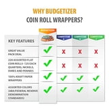 Coin Roll Wraps (220 Pack) - Assorted Flat Papers for Quarters, Nickels ...