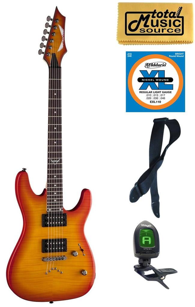 Dean C350 TAB PACK Custom 350 Electric Guitar, Trans Amber Burst Bundle ...