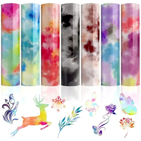 7 Sheets of Tie Dye Heat Transfer Vinyl,Iron on Vinyl Included 7pcs ...