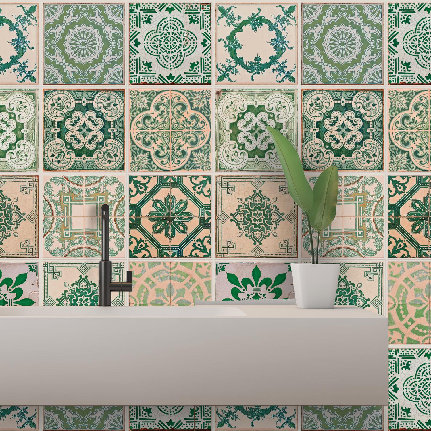 Walplus Peel and Stick Backsplash Vintage Green Antique Azulejo Wall ...