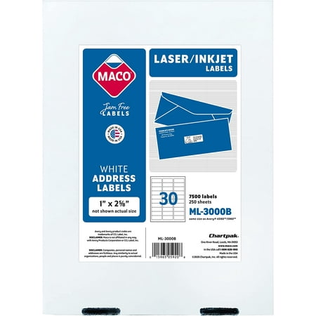 MACO Laser/Ink Jet White Address Labels, 1 x 2-5/8 Inches, 250 Sheets ...