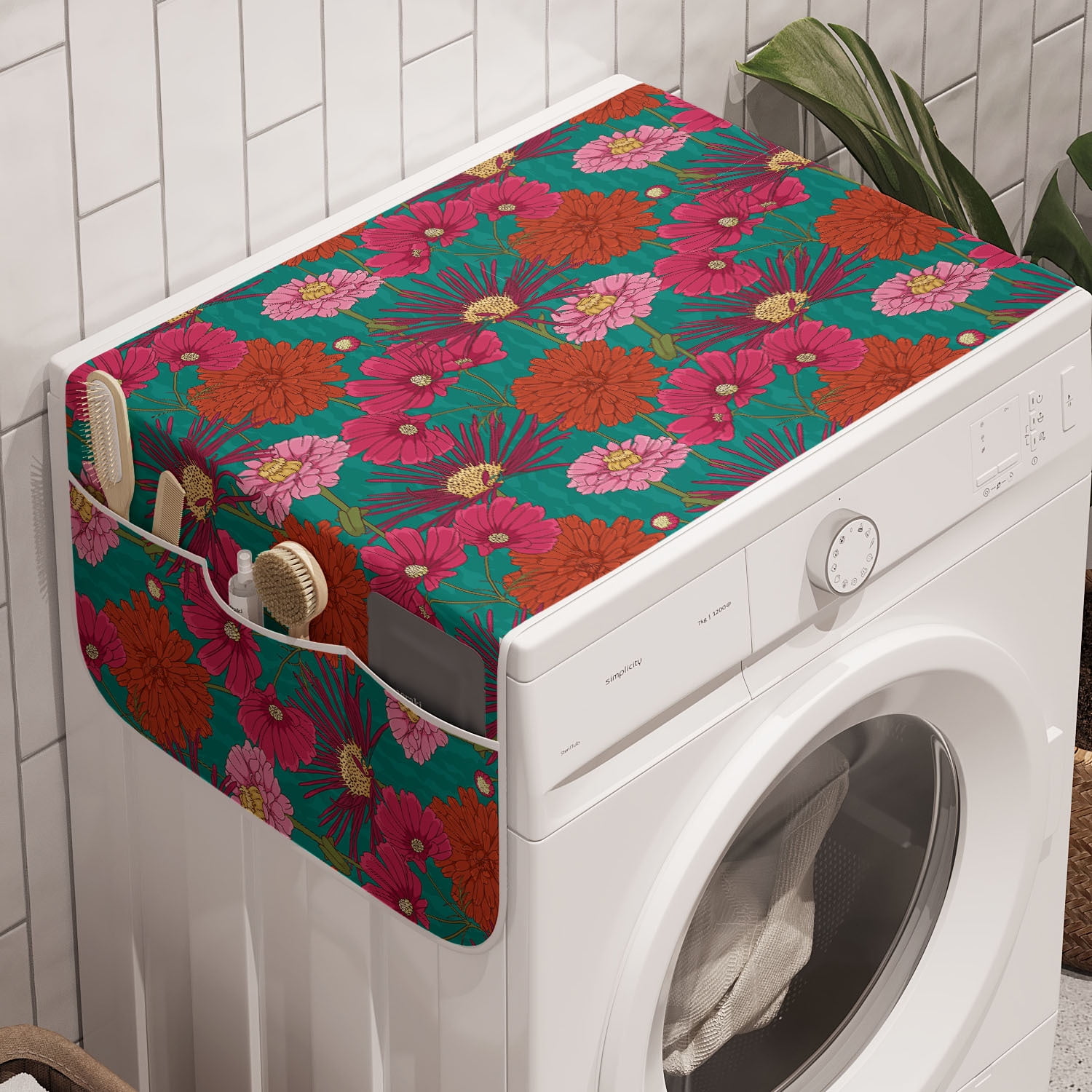 Flowers Washing Machine Organizer, Cartoon Design Spring Floral Pattern ...