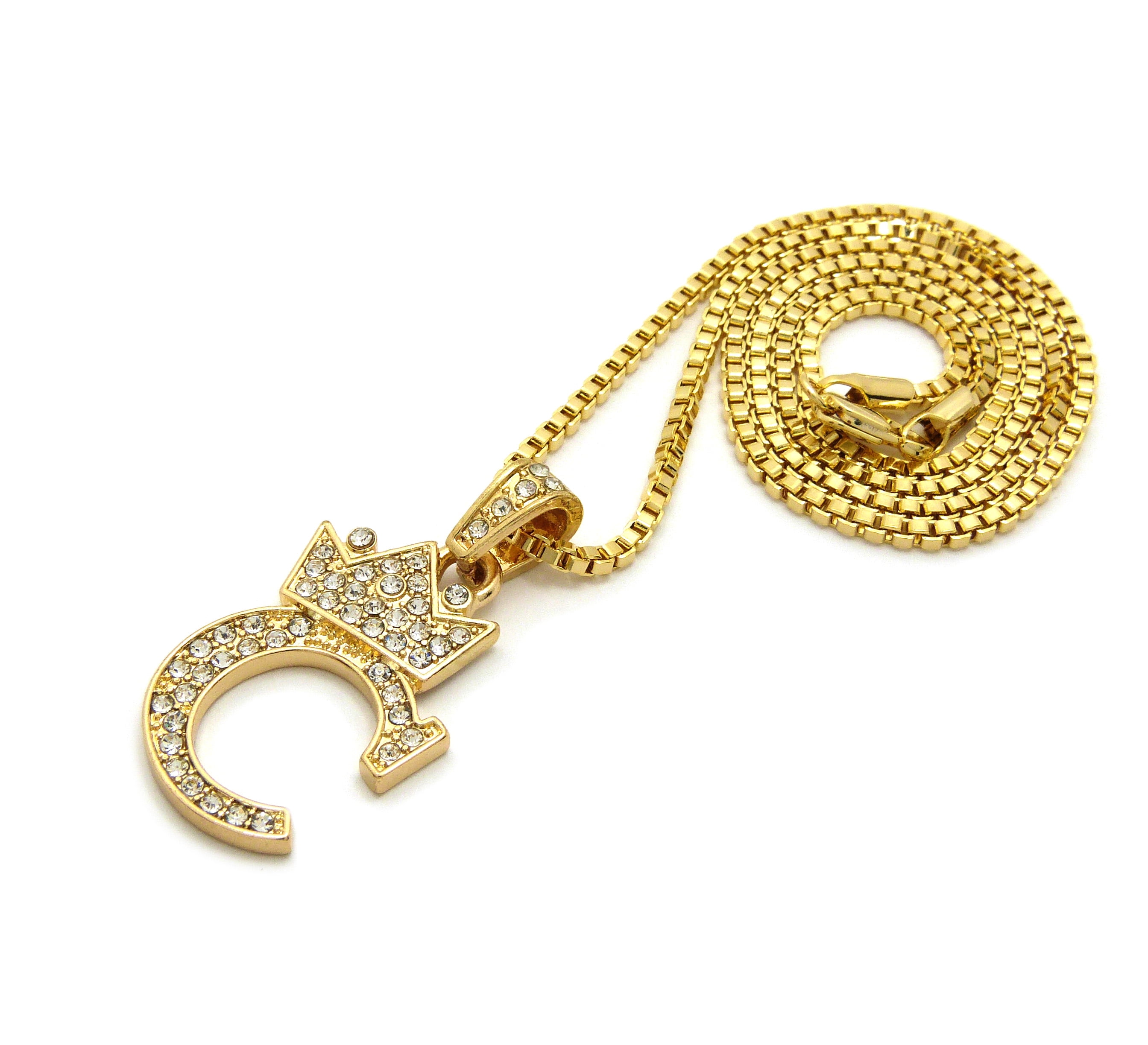 Unique Fashion 21 Iced Out Small Initial Letter Alphabet C Pendant 2mm ...