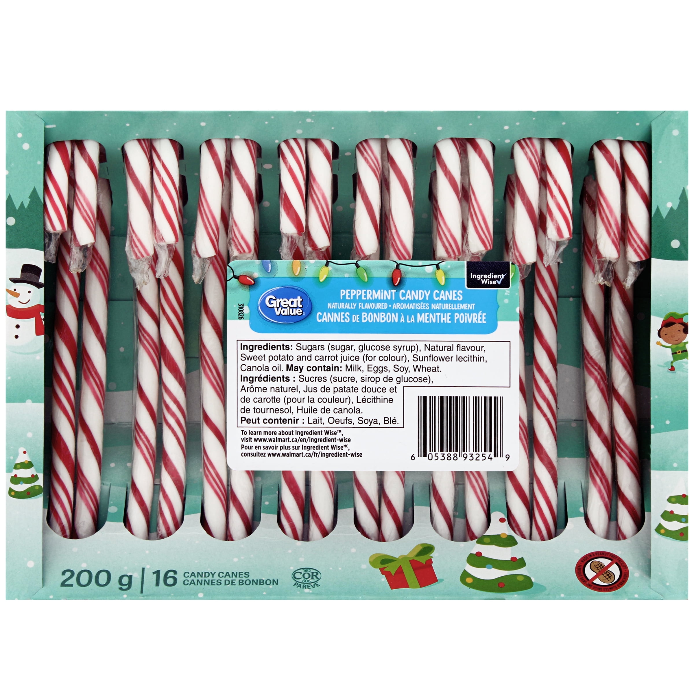 Great Value Peppermint Candy Canes, Naturally Flavoured, 16 Candy Canes ...