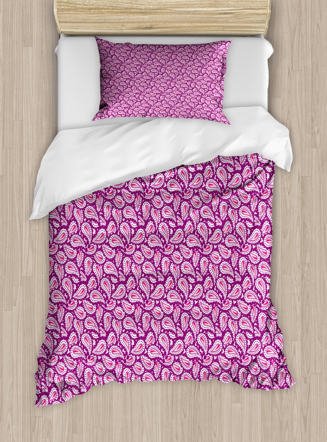 Magenta Twin Size Duvet Cover Set, Middle Eastern Paisley Pattern ...