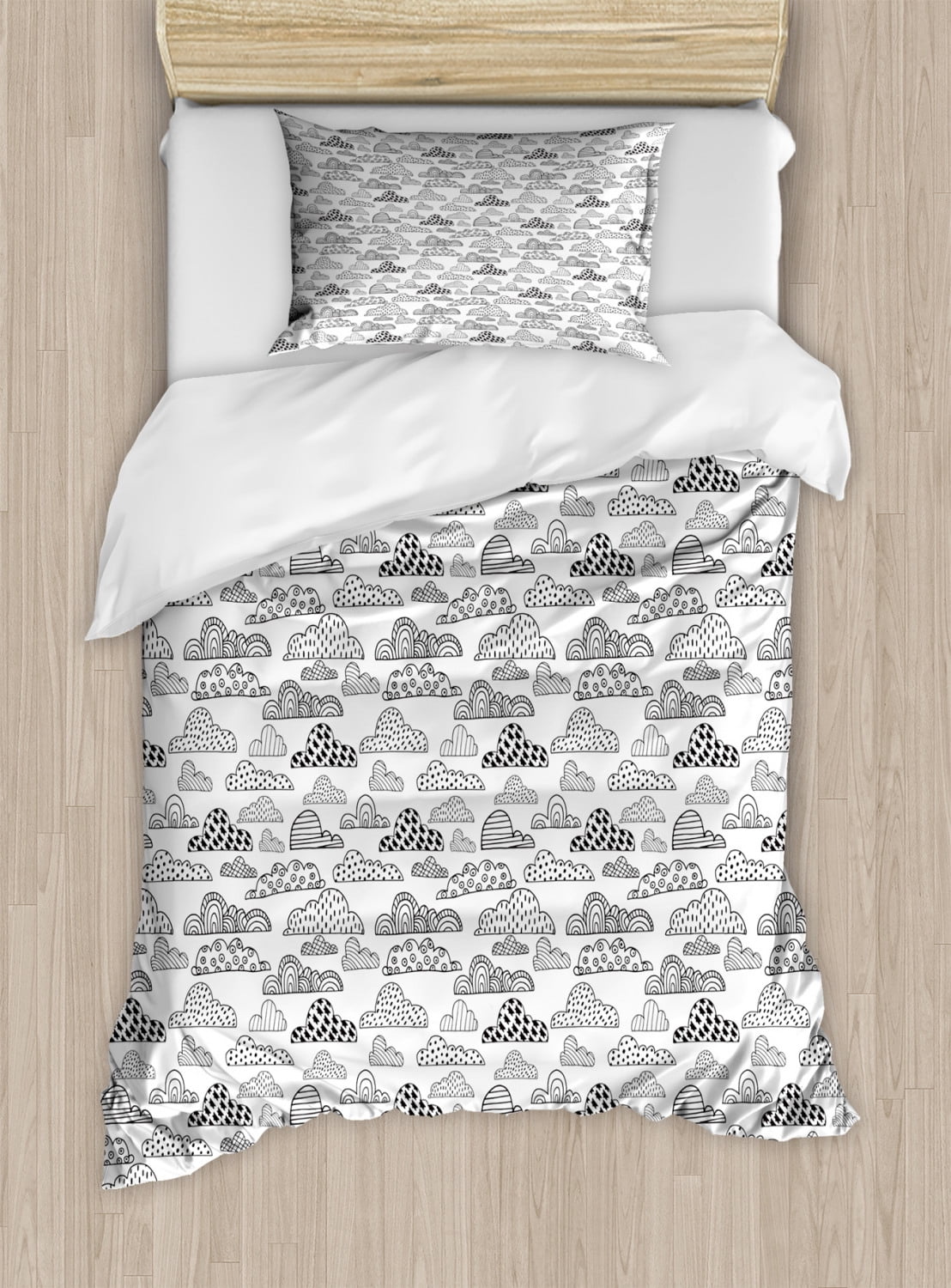 Sketch Duvet Cover Set Twin Size, Monochromatic Hand Drawing of ...