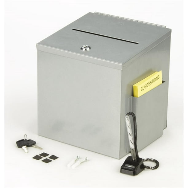 Displays2go Metal Ballot Box, Comment Box with Locking Hinged Lid, Side ...