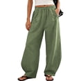 ATOYSOY Curved Patch Pocket Solid Color Linen Tapered Pants Women ...