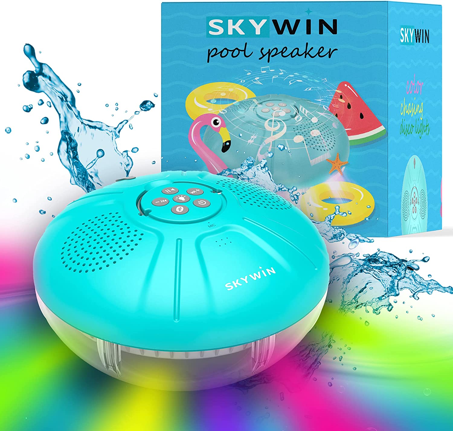 Skywin Portable Bluetooth Floating Pool Speaker - IPX7 Shower Outdoor ...