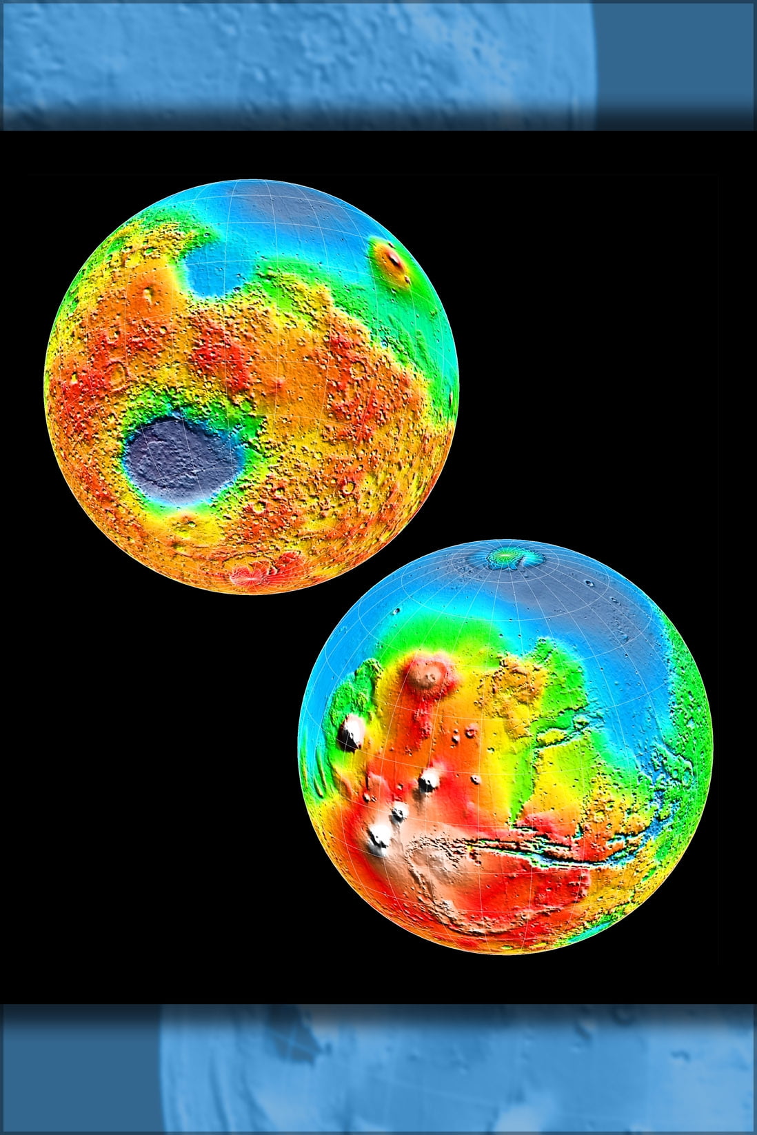 24"x36" Gallery Poster, Mars Orbiter topographic map showing the two ...
