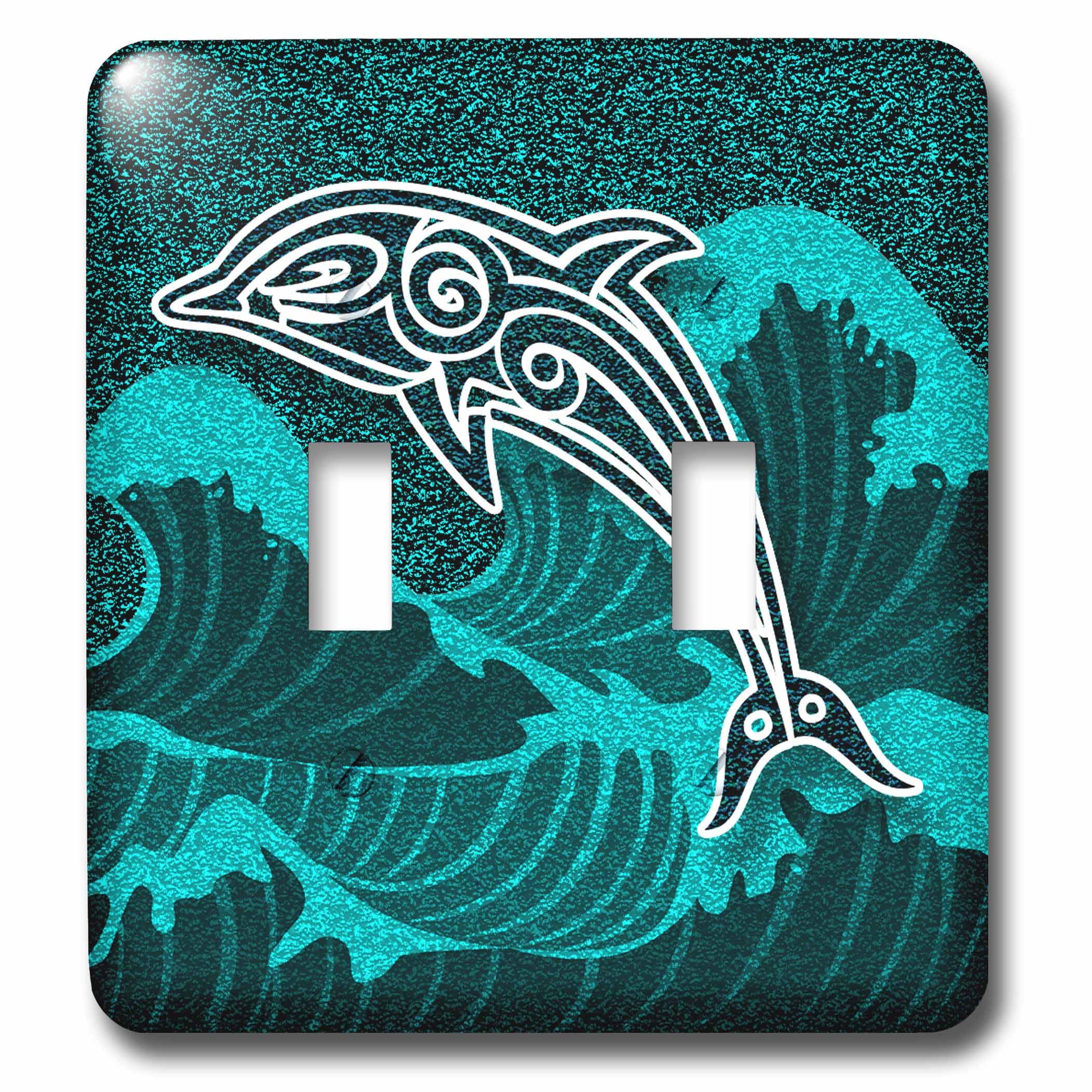 Dolphin Sea Life in Aqua Glitter Look Scrapbook Style Ocean double ...