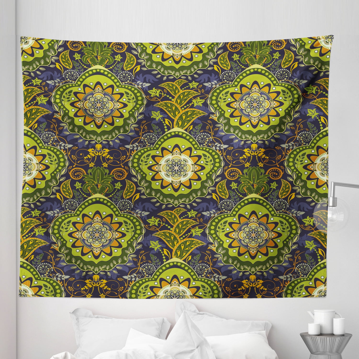 Ethnic Tapestry, Tropical Nature Theme Circular Doodle Style Complex ...