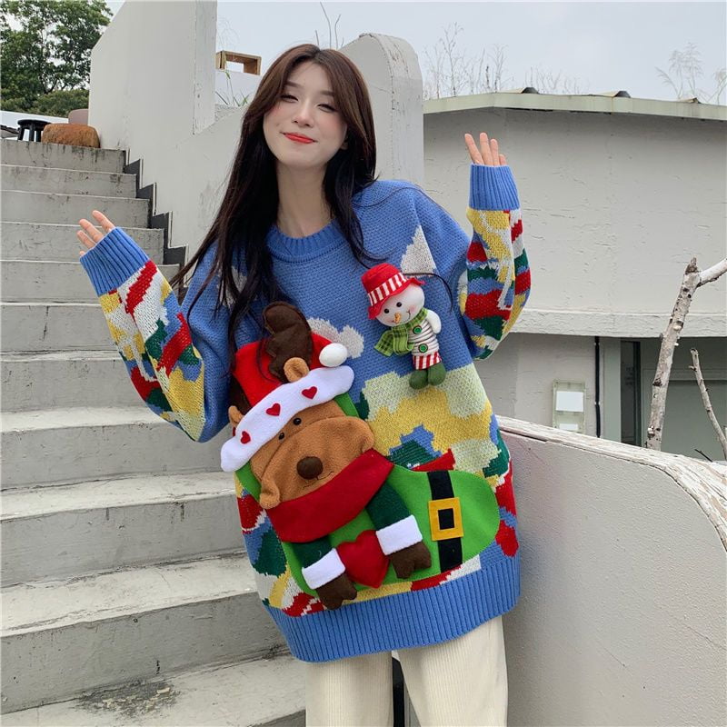 Suéter de alce con temática navideña para mujer, ropa de abrigo suelta ...
