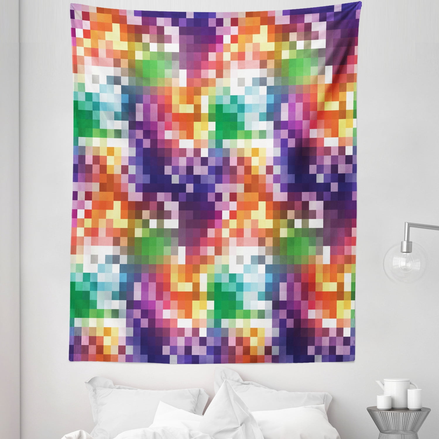 Colorful Tapestry, Mosaic Rainbow Colored Checkered Squares Abstract ...