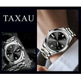 Taxau Sliver Mens Watch Large Black Face Watch For Men Waterproof Mens ...