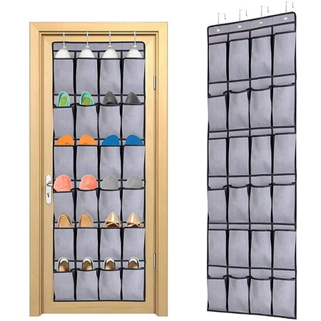 Bail Shoe Rack 24 Pockets Shoe Storage Organizer with 4 Hooks (Grey ...
