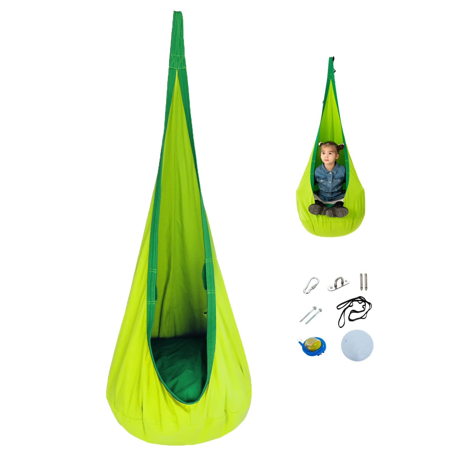 Kids Pod Swing Seat 100% Cotton Child Hammock Chair with PVC Inflatable ...