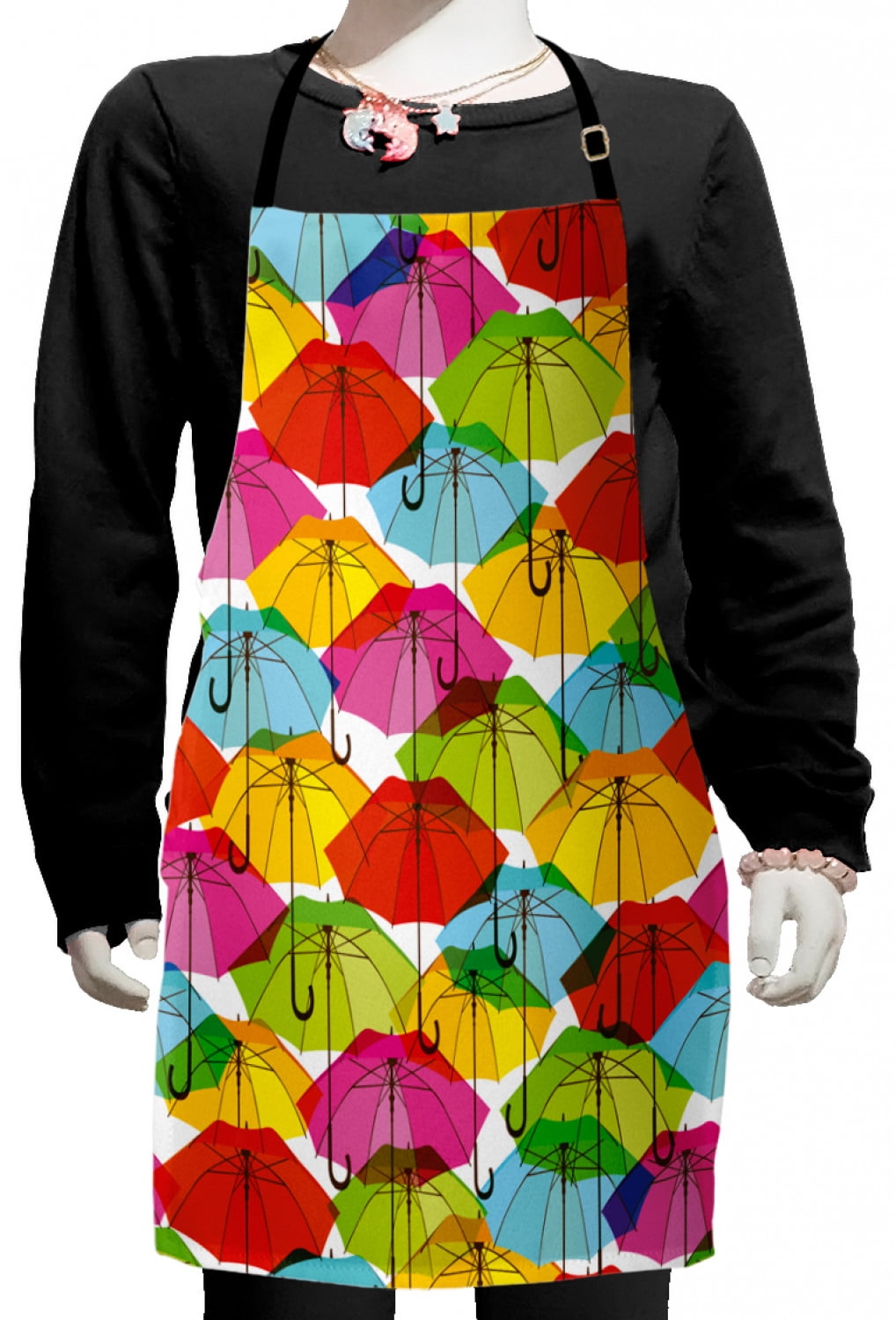 Modern Kids Apron, Colorful Umbrella in Vibrant Tones Abstract Rain ...