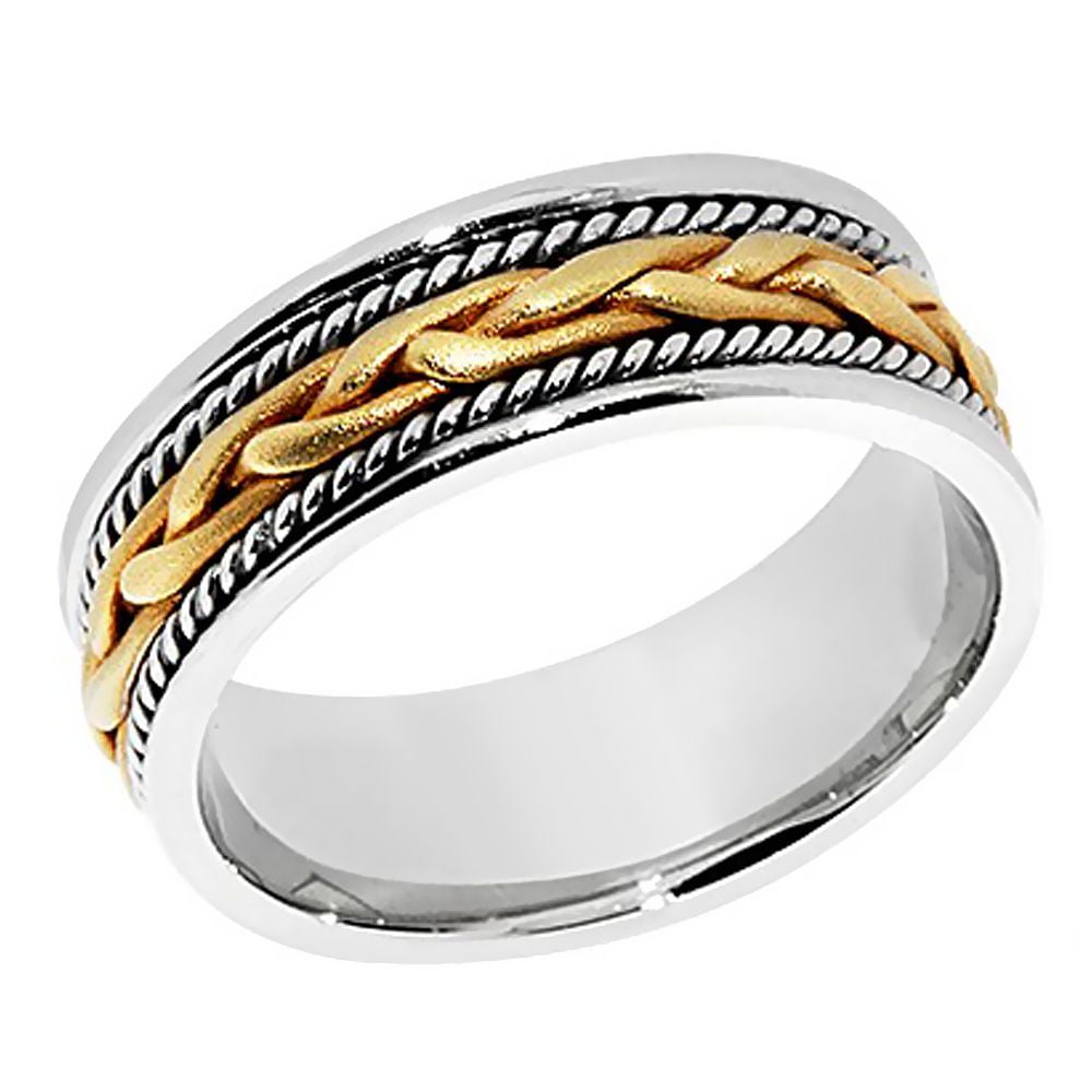 14k Two Tone Gold 7MM Hand Braided Woven Rope Design Wedding Band 14k Two Tone Gold 7MM Hand Braided Woven Rope Design Wedding Band