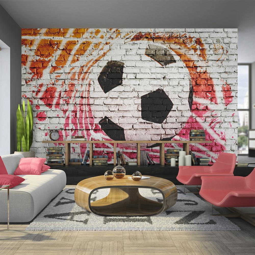 Tiptophomedecor Football Wallpaper Wall Mural - Football On White Brick ...