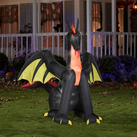 6' Airblown Inflatables Animated Fire Dragon with Wings Halloween ...