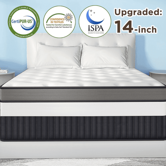 CHAMPFLAG King Size 14 Inch Hybrid Mattress, Medium Plush Comfort ...