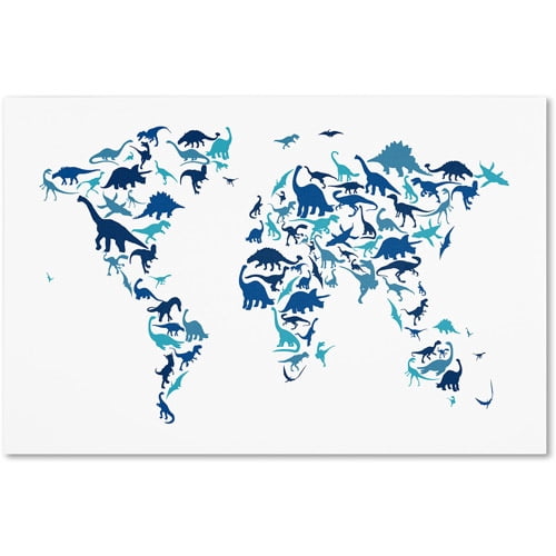 Trademark Fine Art "Dinosaur World Map" Canvas Art by Michael Tompsett ...