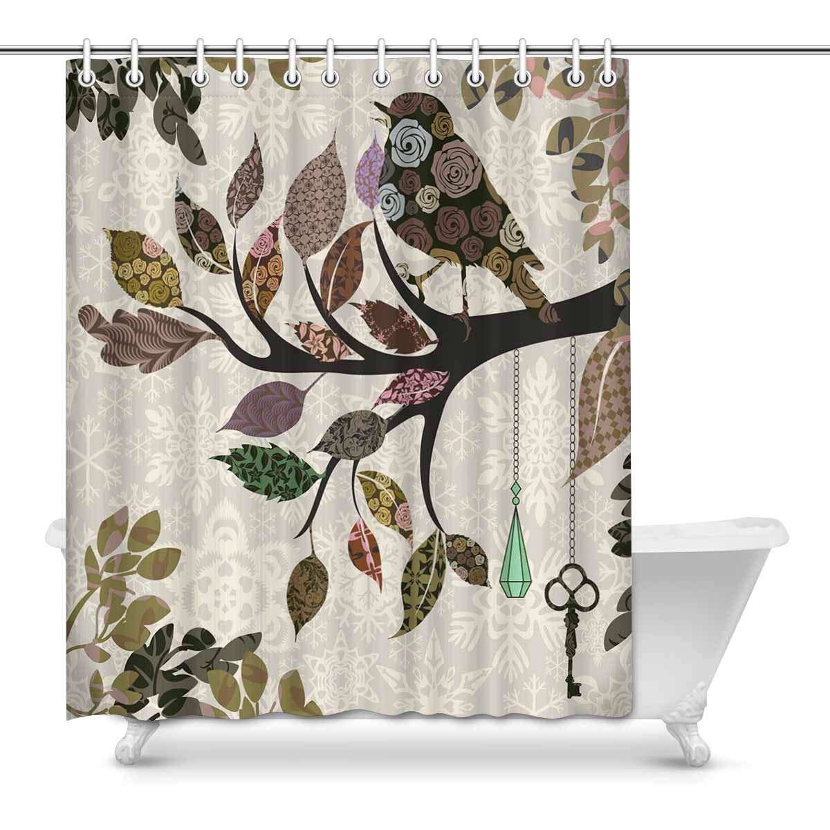 POP Tree Branch with Leaves and Roses Bird Bathroom Decor Effect Shower ...