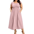 ChaoHeng Summer Dress Plus Size Women's Solid Neck Smocked Midi Dress ...