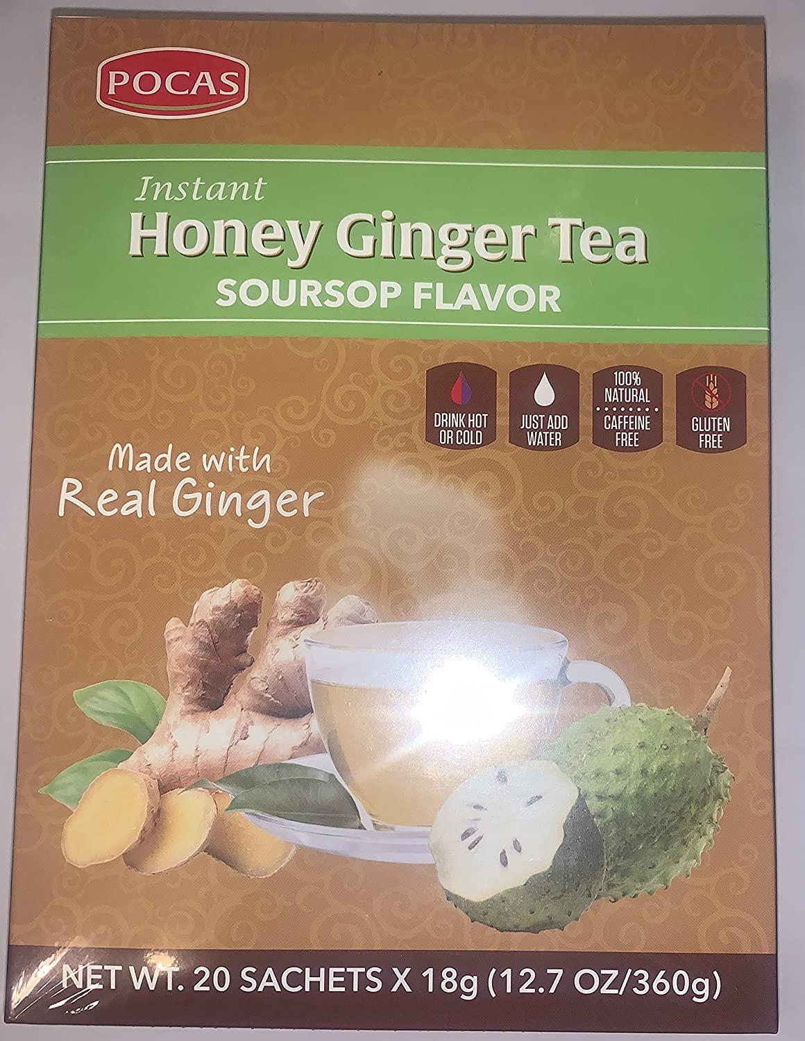 Pocas Honey Ginger Tea, Soursop, 12.7 Ounce, 20 Bags Pack of 2 ...