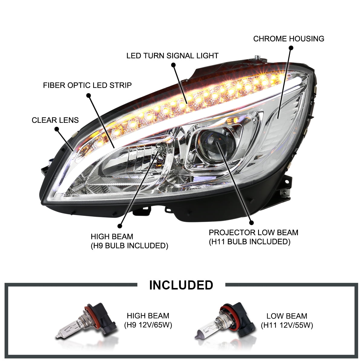 Buy Spec-D Tuning Strip LED Signal Chrome Projector Headlights ...