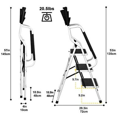 3 Step Ladder with Handrails 330 lb Capacity Step Stool Folding ...