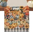 Autumn Leaves Pumpkin Thanksgiving on Linen Table Runner 13x90in Non ...
