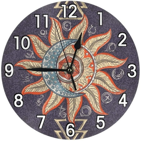 Sun and Moon Wall Clock Battery Operated Silent Round Clock Magic ...