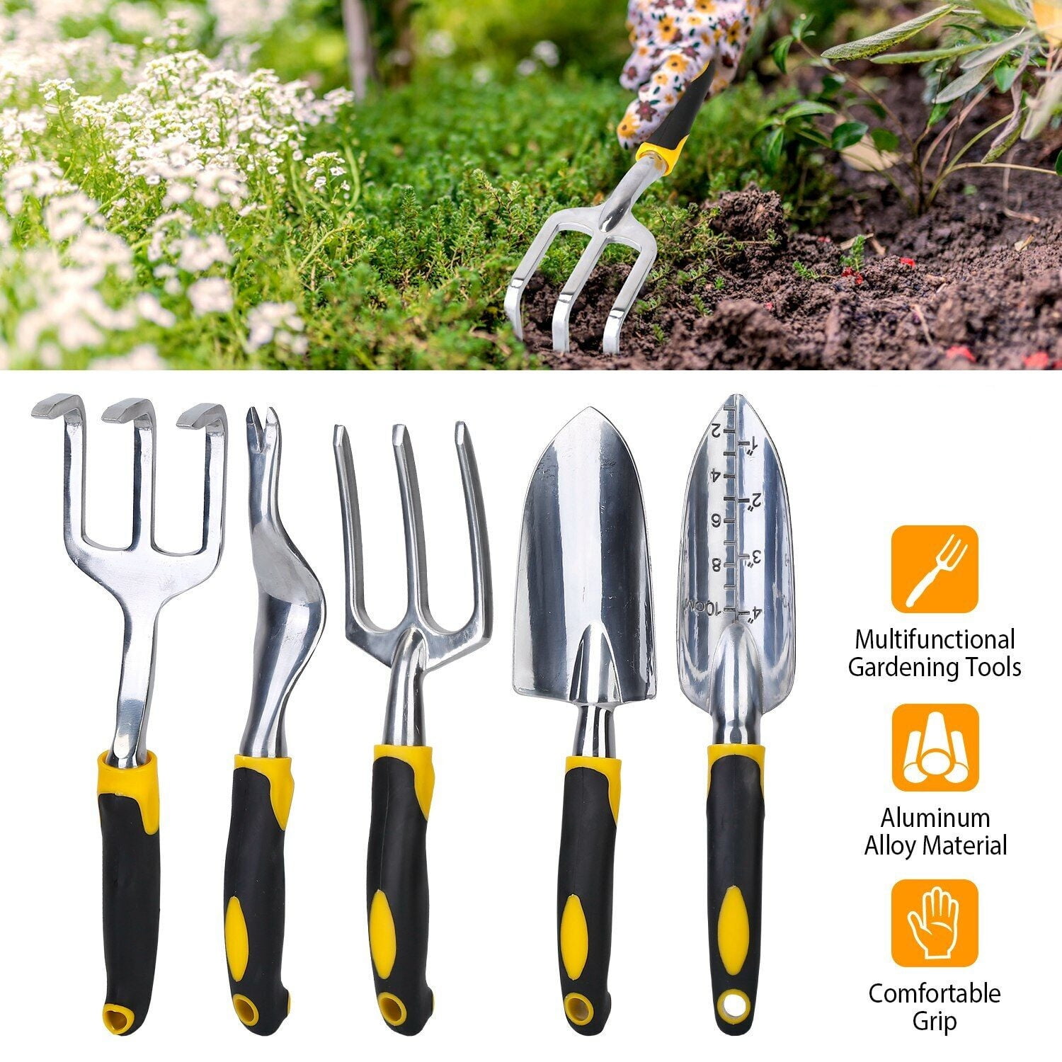 Gardening Hand Tool Set, 5 Pack Aluminum Alloy Kit, Lawn Care Tools for ...