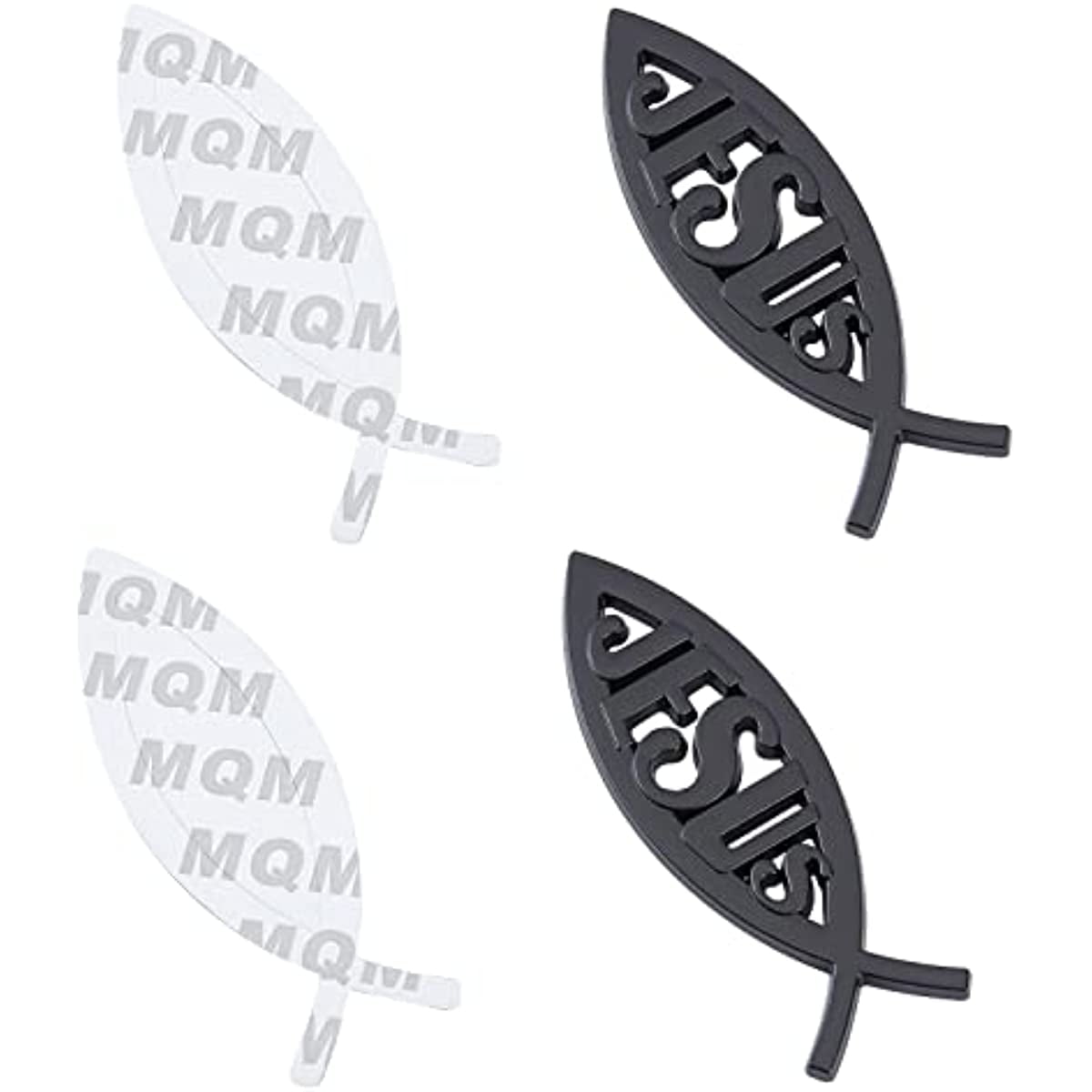 2 Sheets 1.3x4 inch Black Zinc Alloy Jesus Fish Decal Sticker 3D Fish ...