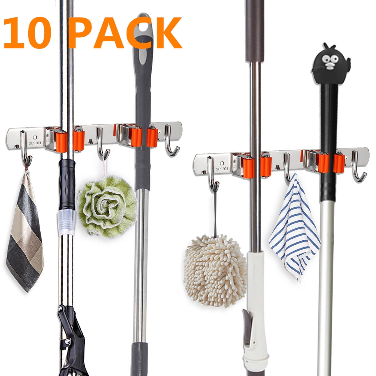 2 Pack Broom Holder Wall Mount Heavy Duty Stainless Steel Mop and Broom ...