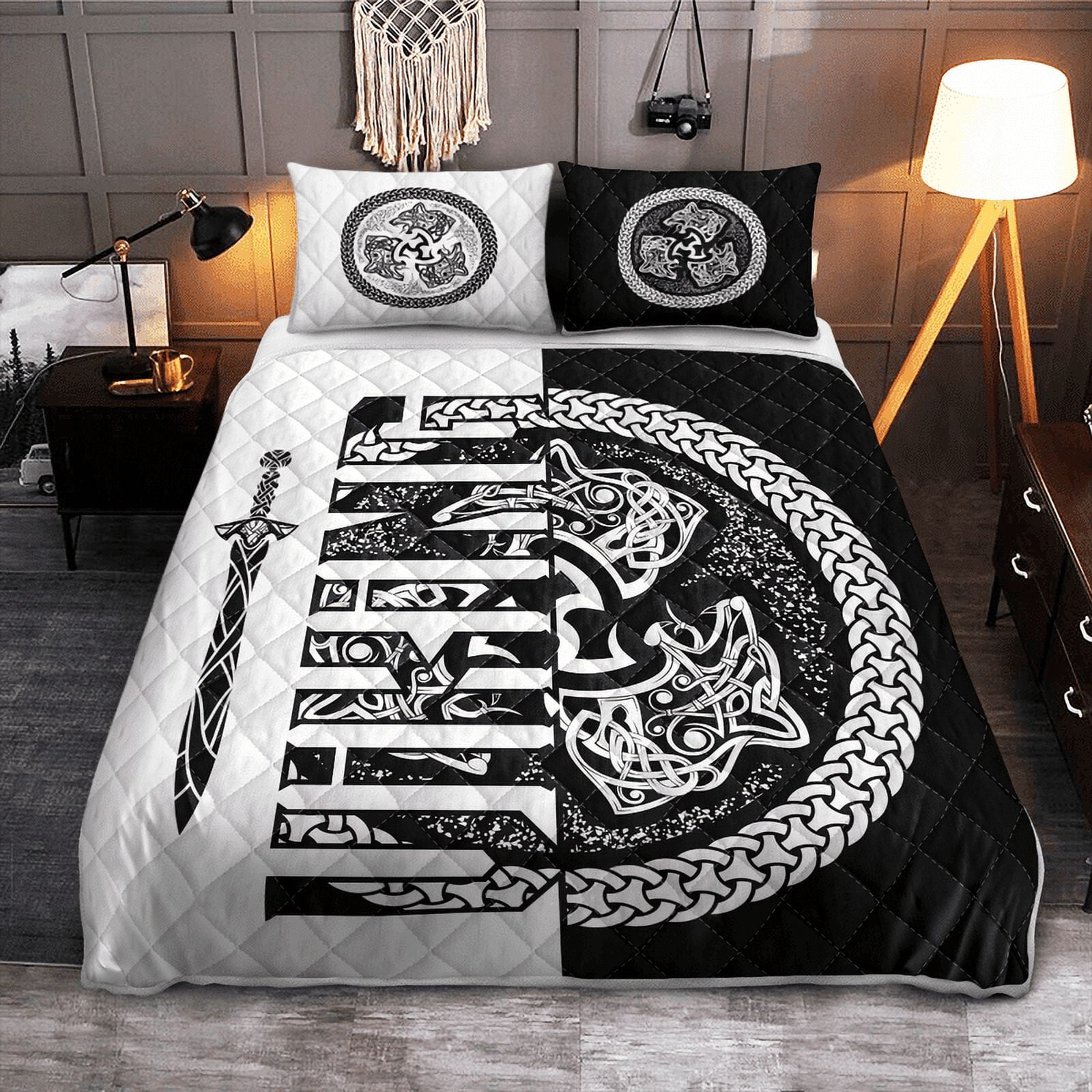 Viking Doona Cover - Wolf Symbol Of A Viking - Viking Quilt Bed Set ...