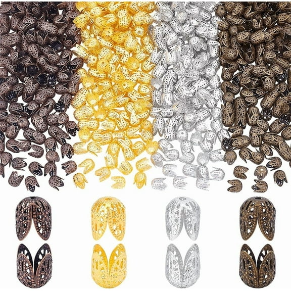 20 Pcs 5-Petal 304 Stainless Steel Bead Caps Stainless Steel Color Caps ...