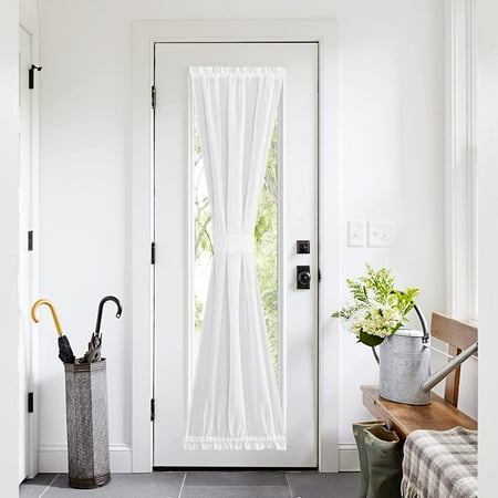 26Wx72LPure WhiteLinen Textured Door Curtain - White Sidelight Panel ...