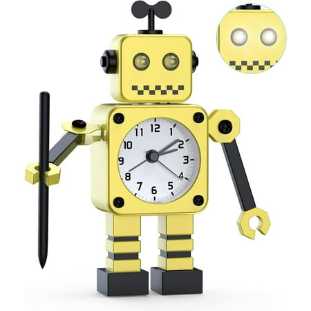 YDJKET Robot Alarm Clock, Analog Alarm Clock, Stainless Metal Silent ...
