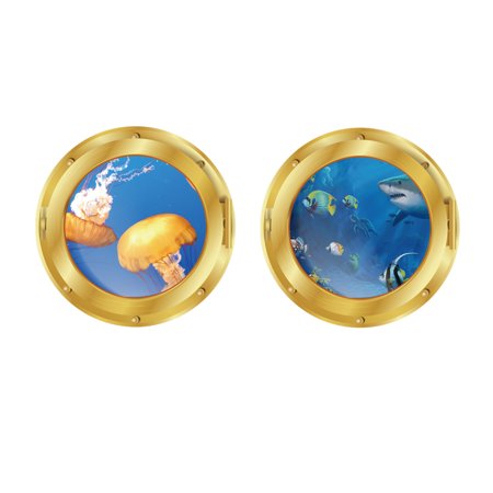 2 Pcs Porthole PVC Sticker Submarine Window 3D Stickers Jellyfish and ...