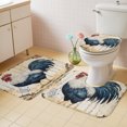 Blue Retro Rooster Bathroom Rugs Set Farmhouse Pastoral Elegant Animal ...