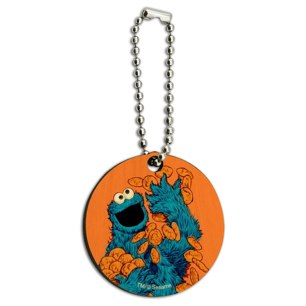 Sesame Street Vintage Cookie Monster Wood Wooden Round Keychain Key ...